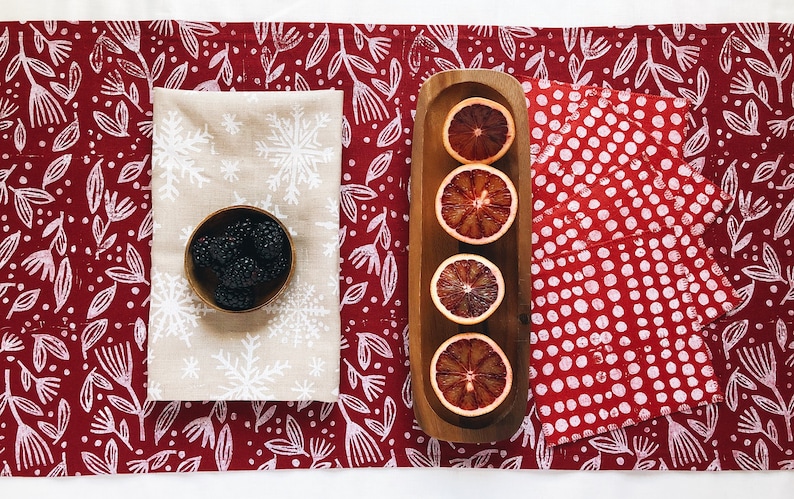 Berry Toss. Block Printed Linen Table Runner. Entertaining. Hostess ...