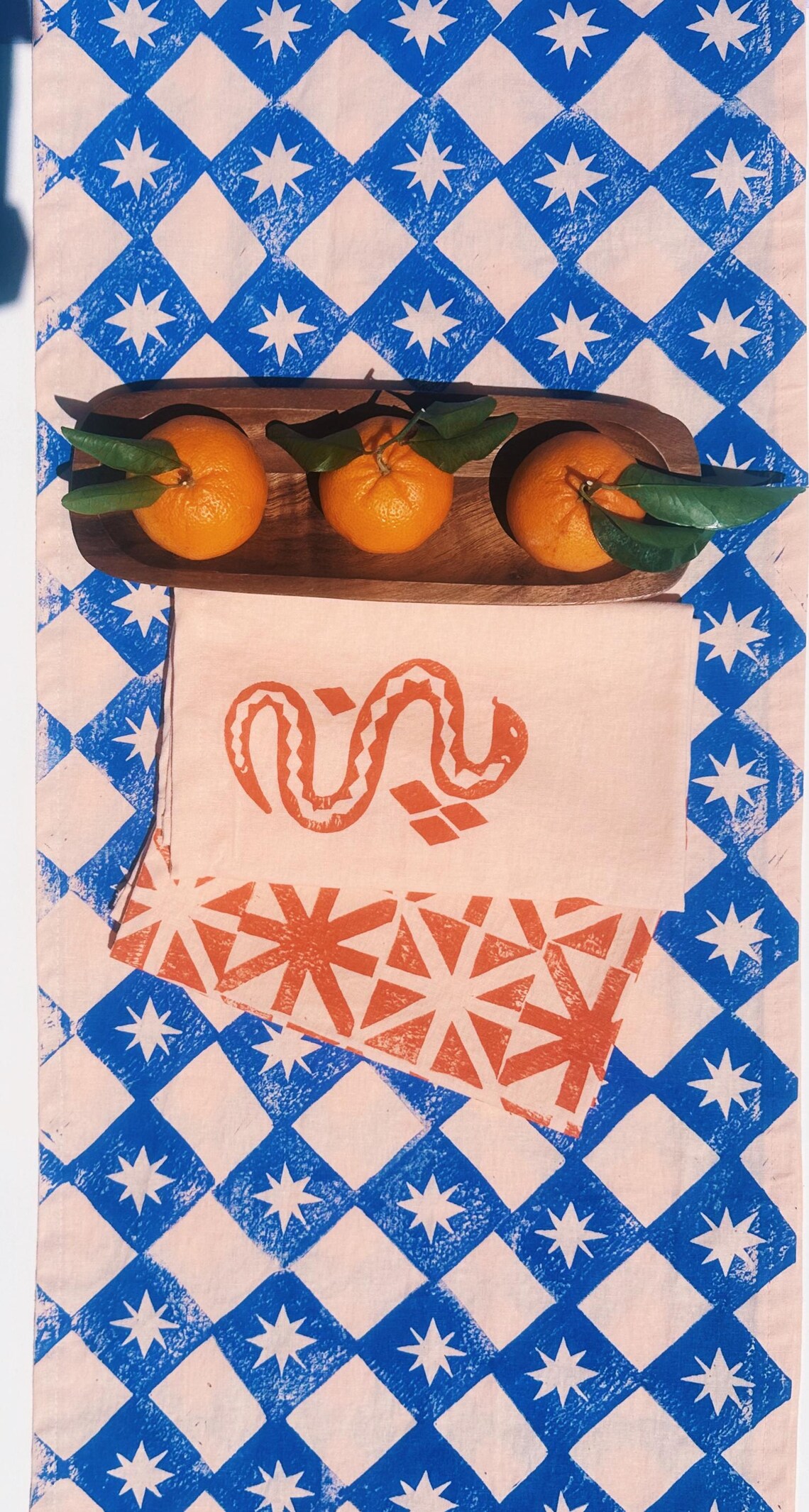 Hand Block Printed Table Runner. Diamond Spurs on Blush Pink. Boho ...