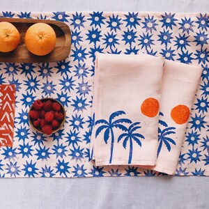 Block Printed Linen Napkins. Palm Sunset on Pink. Placemats / Tea ...