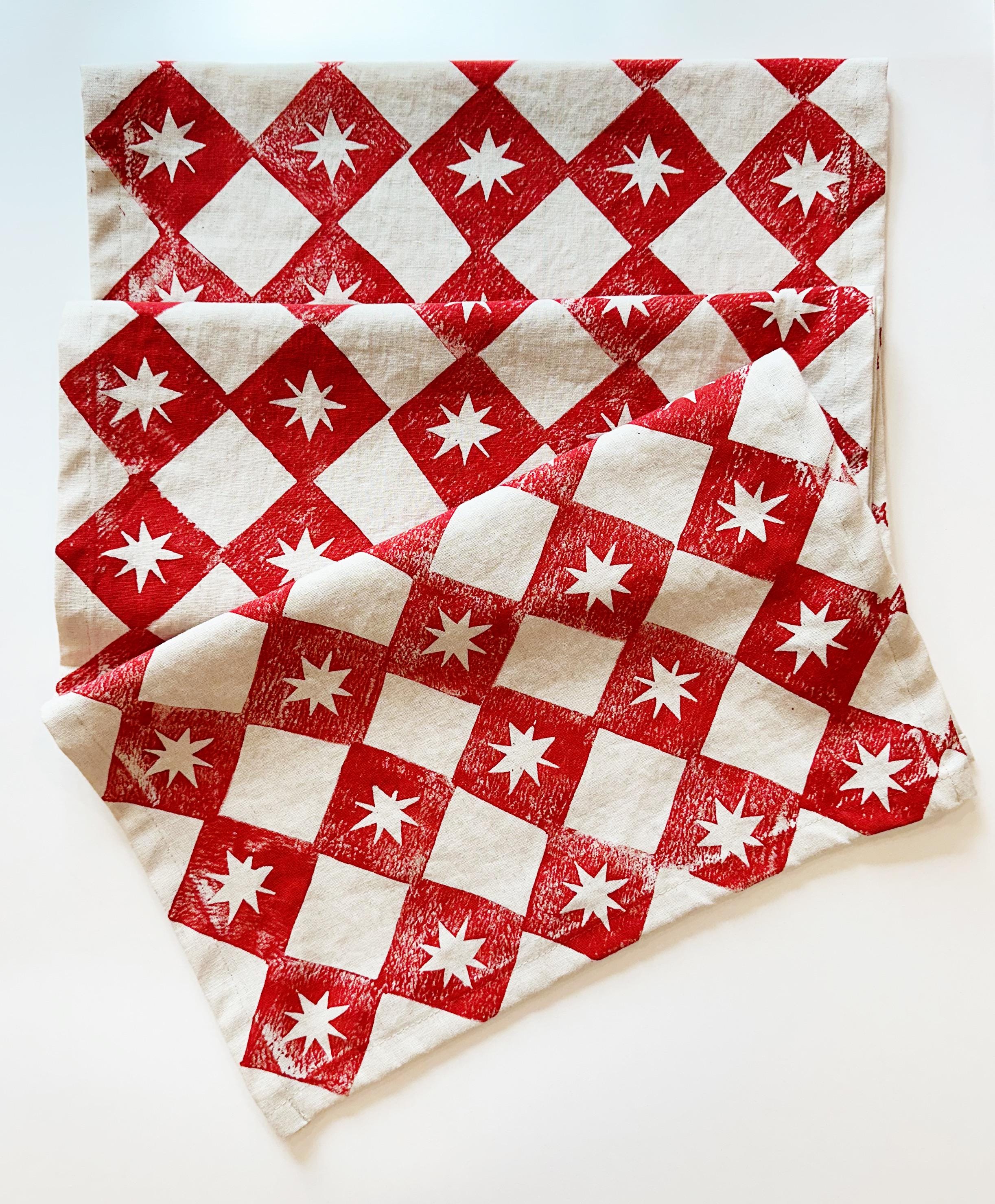 Hand Block Printed Table Runner. Diamond Spurs on Oatmeal. Boho Decor ...