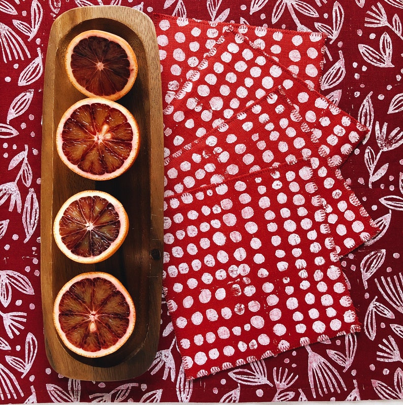 Berry Toss. Block Printed Linen Table Runner. Entertaining. Hostess ...