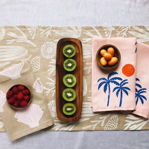 Block Printed Linen Napkins. Palm Sunset on Pink. Placemats / Tea ...