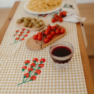Hand Block Printed Table Runner. Tomatoes on Gingham. Boho Decor ...