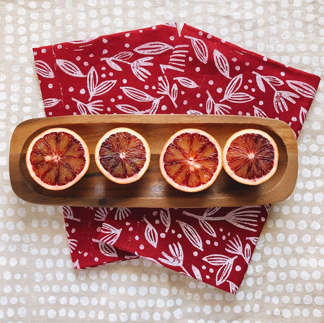 Berry Toss. Block Printed Linen Napkins / Placemats / Tea Towels. Set ...