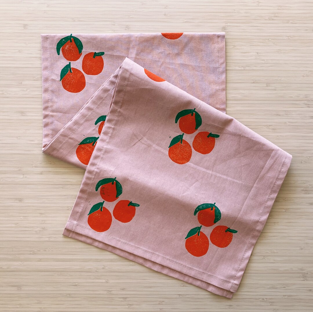 Hand Block Printed Table Runner. Tangerines on Pink. Boho Decor. Beach ...