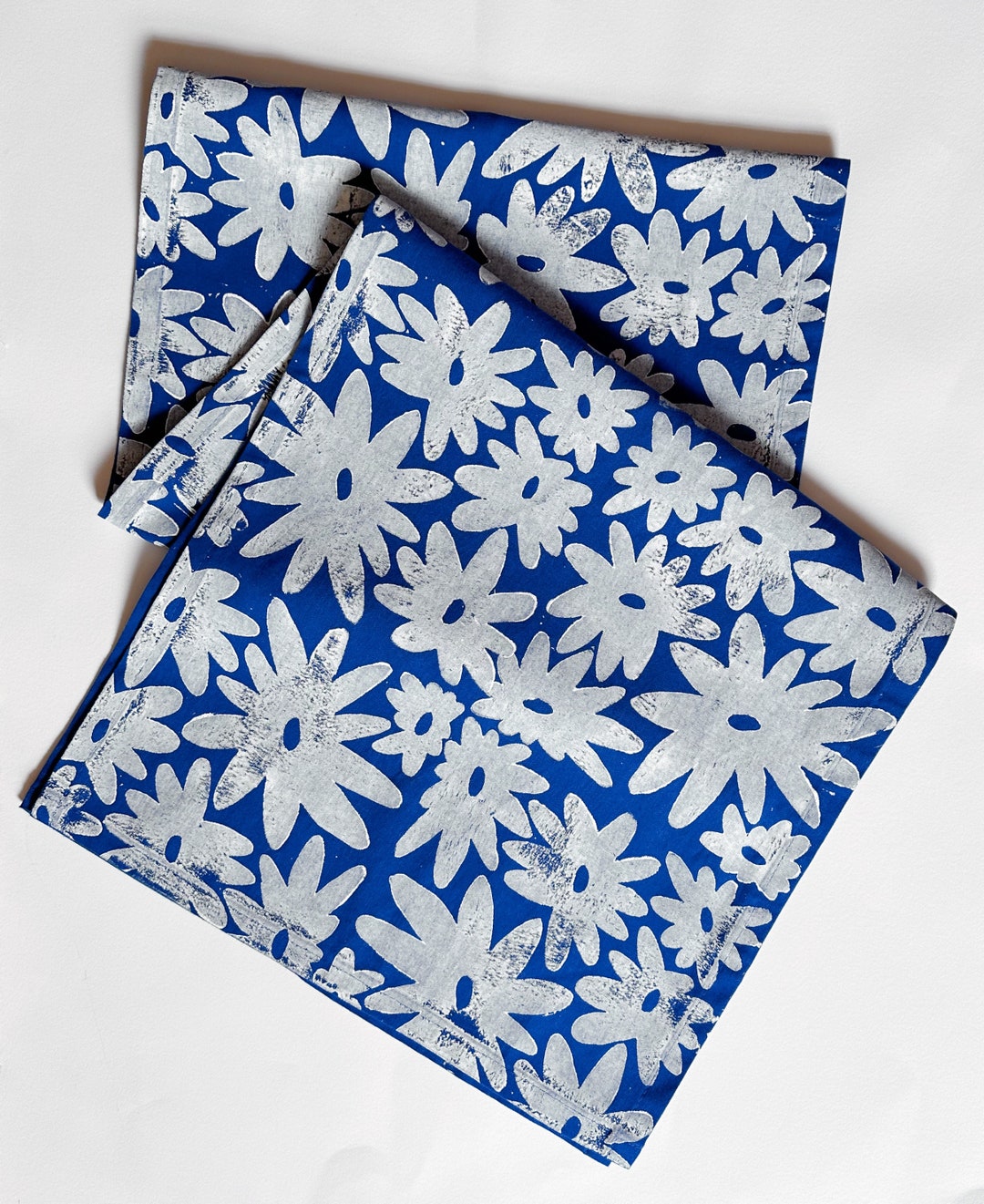 Hand Block Printed Table Runner. Floral Splat on Royal Blue. Boho Decor ...