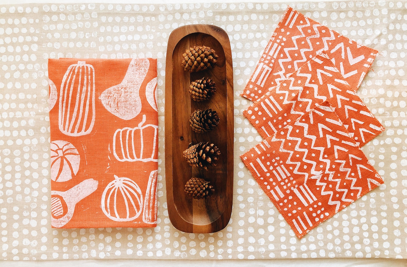 White Pebbles. Hand Block Printed Linen Table Runner. Hostess Gift ...