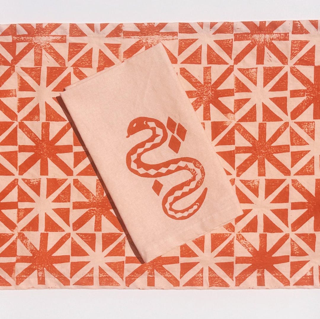 Linen Dinner Napkins. Snake Blush Pink. Hand Block Printed. Placemats ...