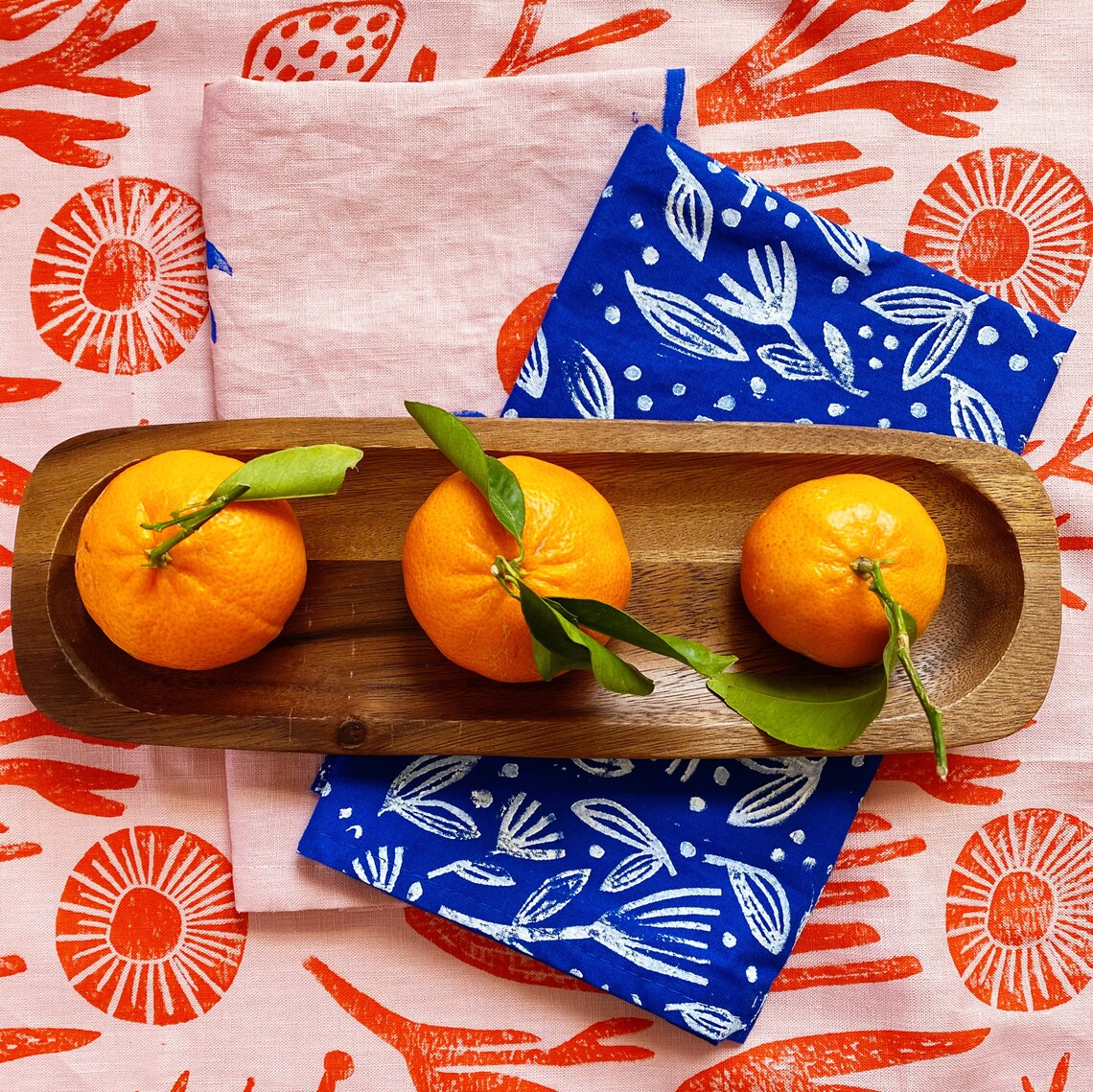 Block Printed Linen Napkins. Floral Toss on Blue. Placemats / Tea ...