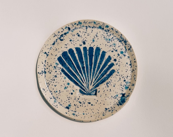 Ceramic Dish. Blue Speckle Seashell 01. Trinket or Serving Tray. Glazed ...