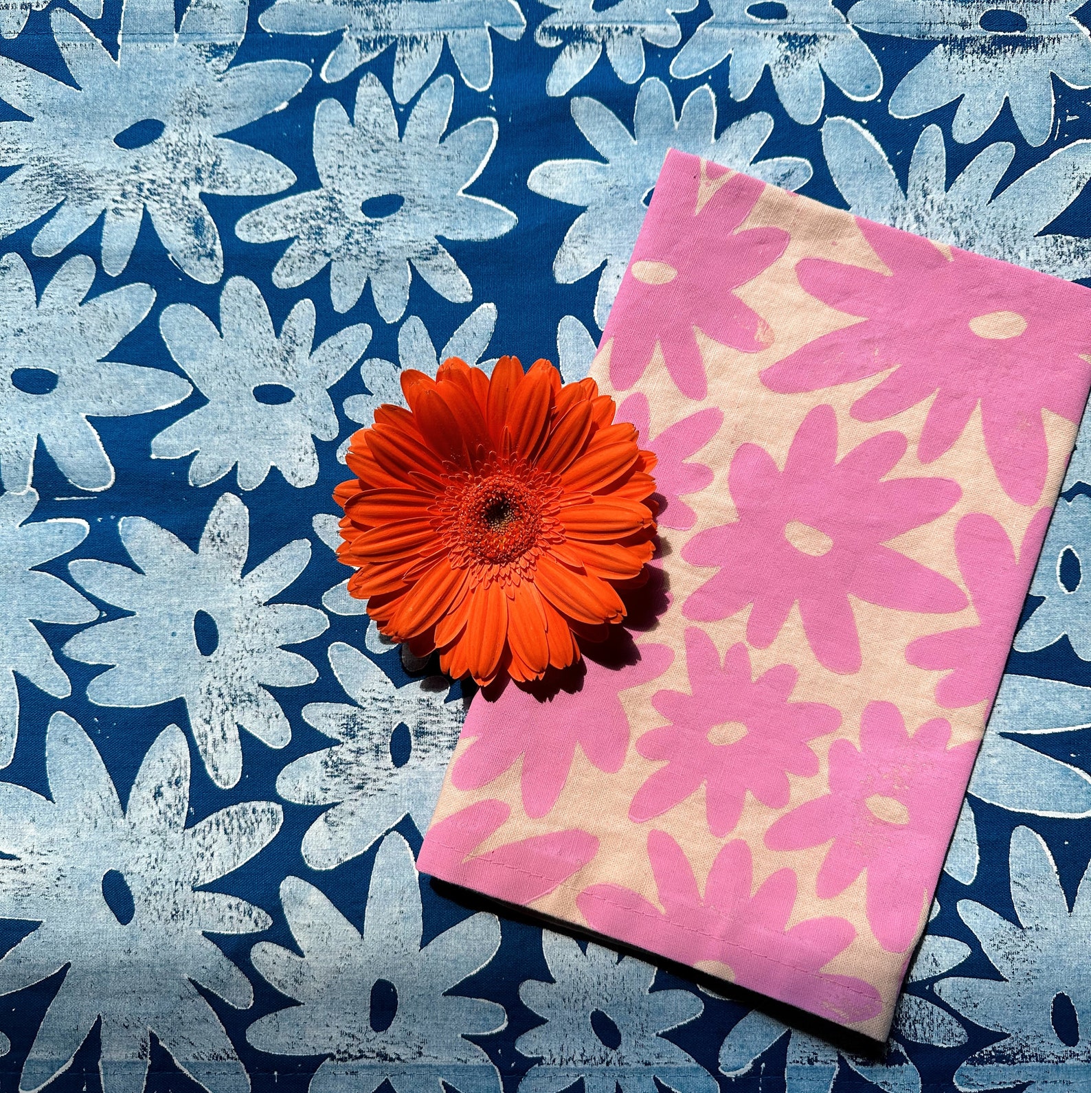 Linen Dinner Napkins. Pink Floral Splat. Hand Block Printed. Placemats ...