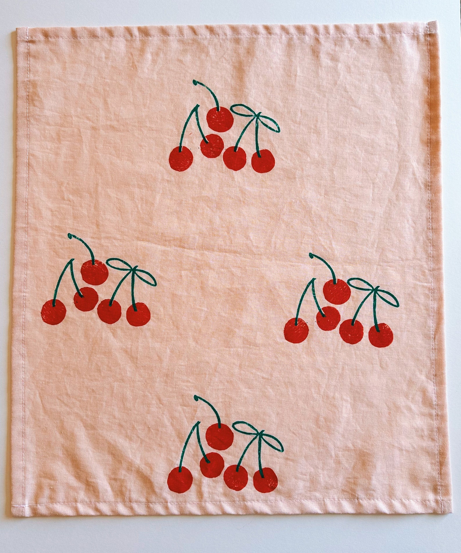 Linen Dinner Napkins. Red Cherry on Blush. Hand Block Printed ...