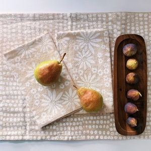 White Pebbles. Hand Block Printed Linen Table Runner. Hostess Gift ...