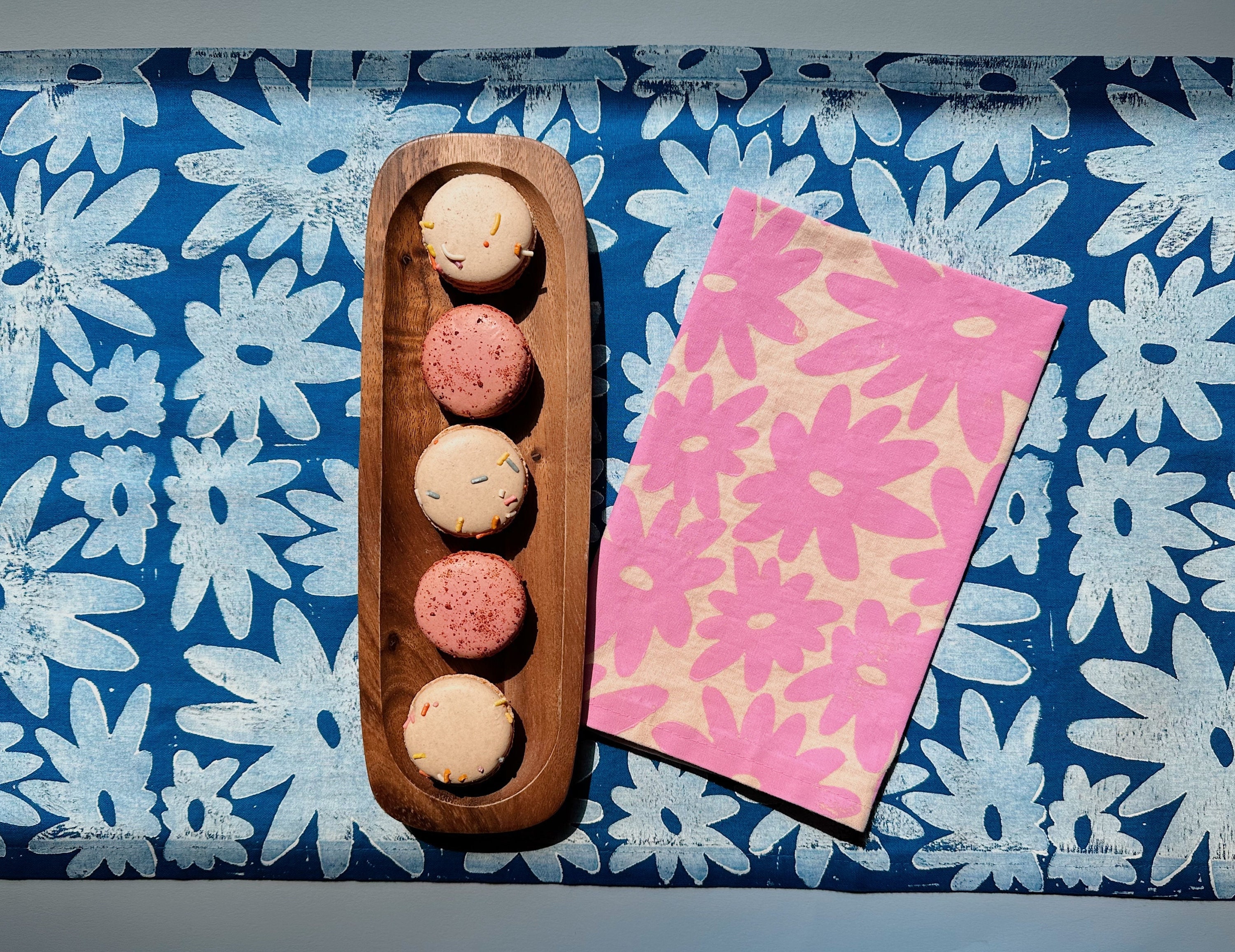 Linen Dinner Napkins. Pink Floral Splat. Hand Block Printed. Placemats ...