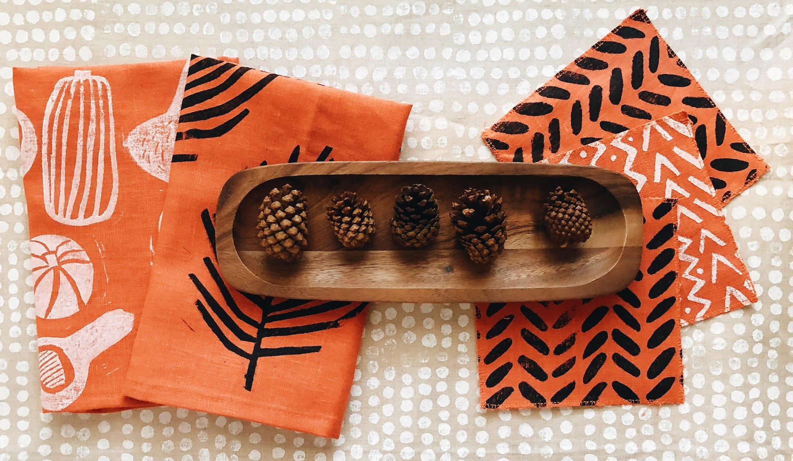 White Pebbles. Hand Block Printed Linen Table Runner. Hostess Gift ...