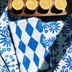 Hand Block Printed Table Runner. Delft Floral on White. Boho Decor ...