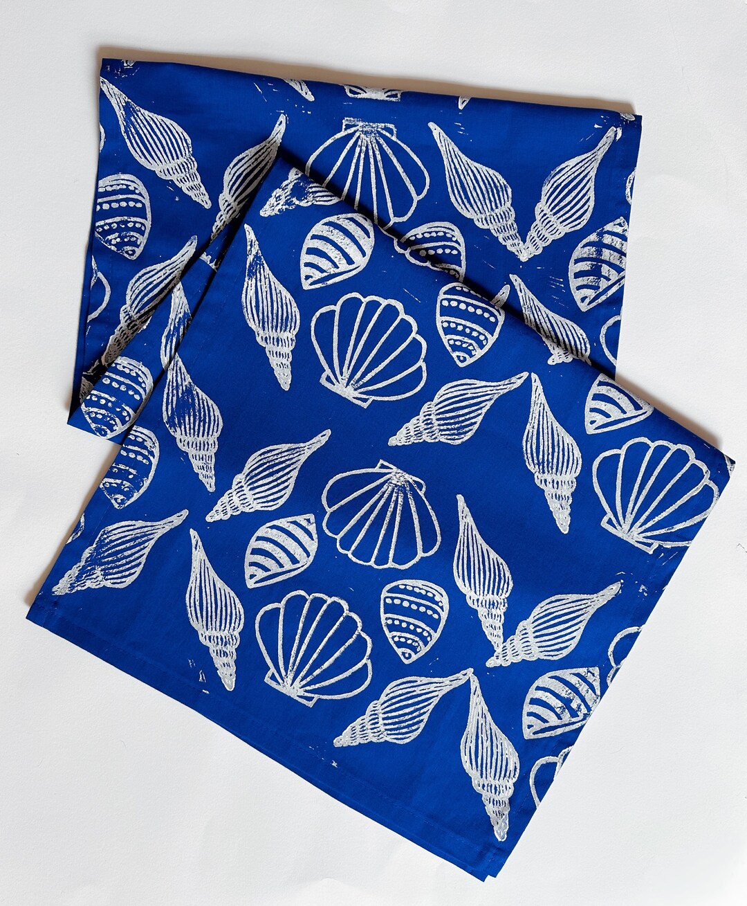 Hand Block Printed Table Runner. Shells on Royal Blue. Boho Decor ...