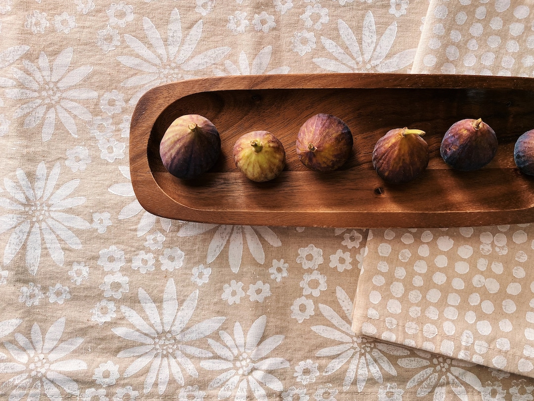 Neutral Florals. Hand Block Printed Linen Table Runner. Hostess Gift ...
