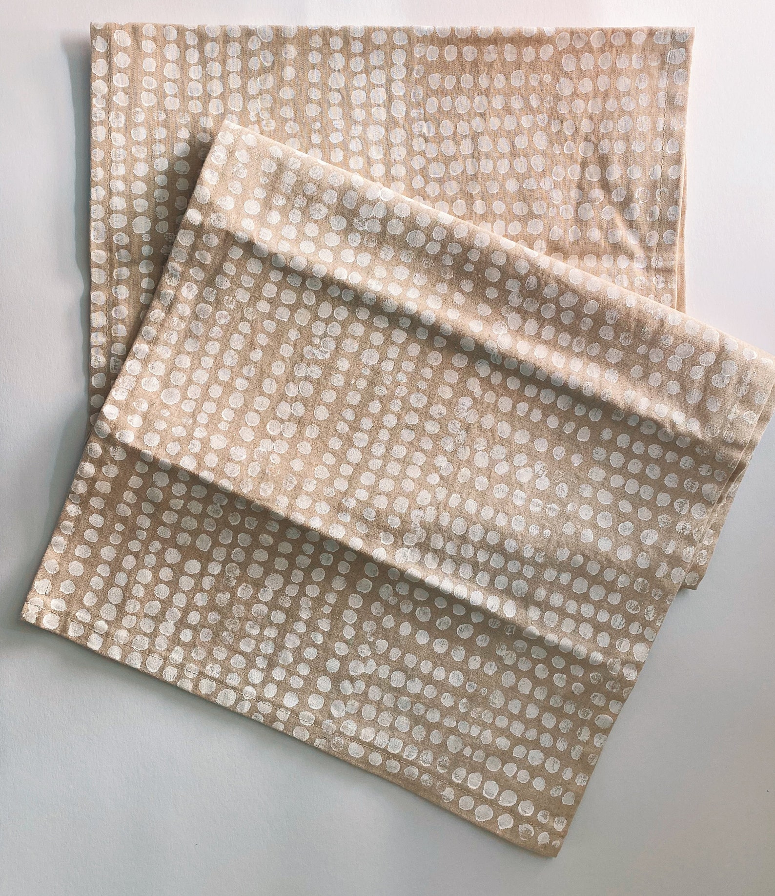 White Pebbles. Hand Block Printed Linen Table Runner. Hostess Gift ...