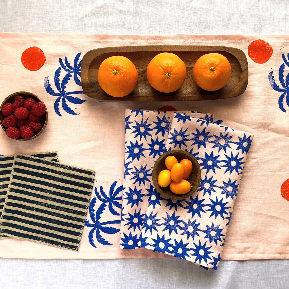 Block Printed Linen Napkins. Sun Burst on Blush Pink. - Etsy