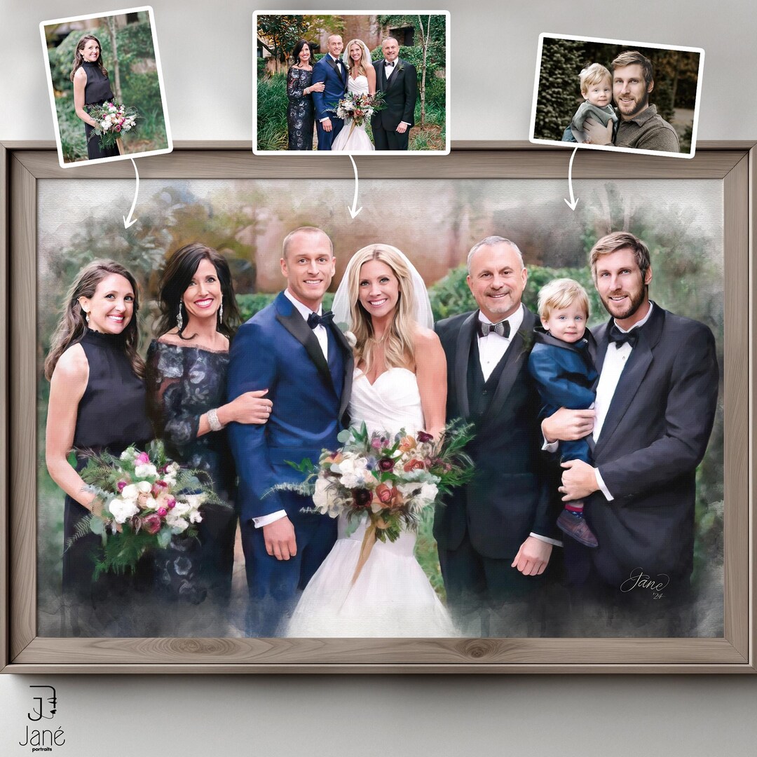 Custom Family Portrait From Photos, Digital Image Merge Painting ...