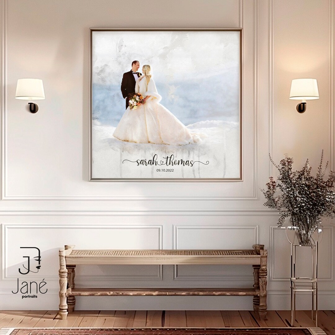 Custom Wedding Portrait, Personalized Bride & Groom Portrait From Photo ...