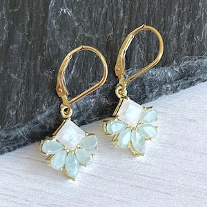 Aquamarine and Moonstone Earrings March Birthstone Teal - Etsy