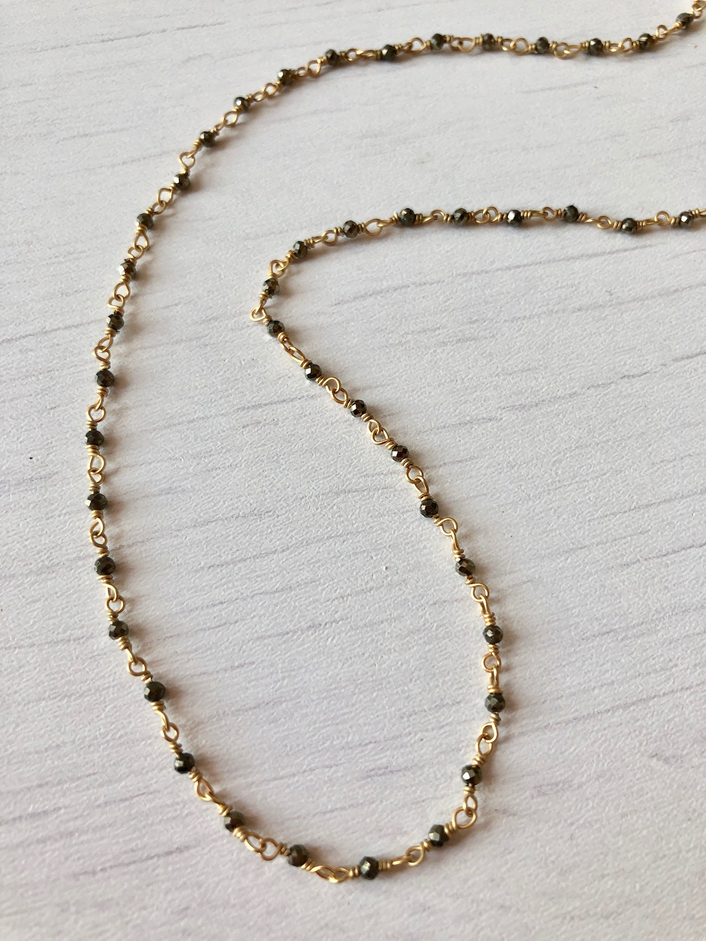 Pyrite Necklace Pyrite Beaded Necklace Short Silver Beaded | Etsy