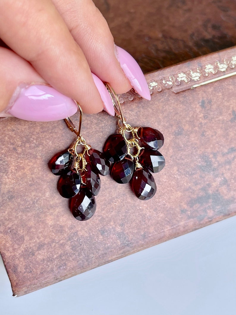 Garnet Earrings Red Garnet Cluster Earrings in Gold or | Etsy