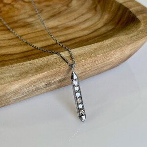 Vertical Bar Diamond Necklace, Pave Small Charm Pendant, Genuine ...