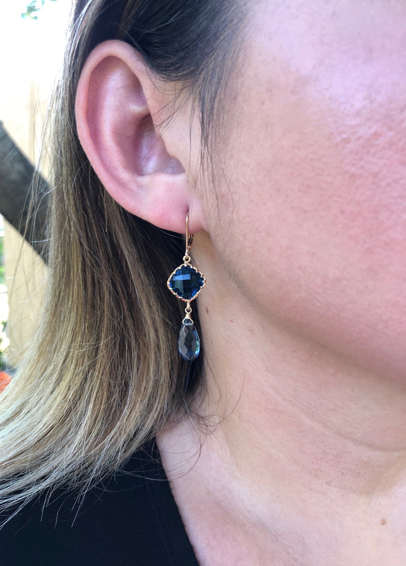 Blue Quartz Earrings Dark Blue Statement Earrings Royal Blue - Etsy
