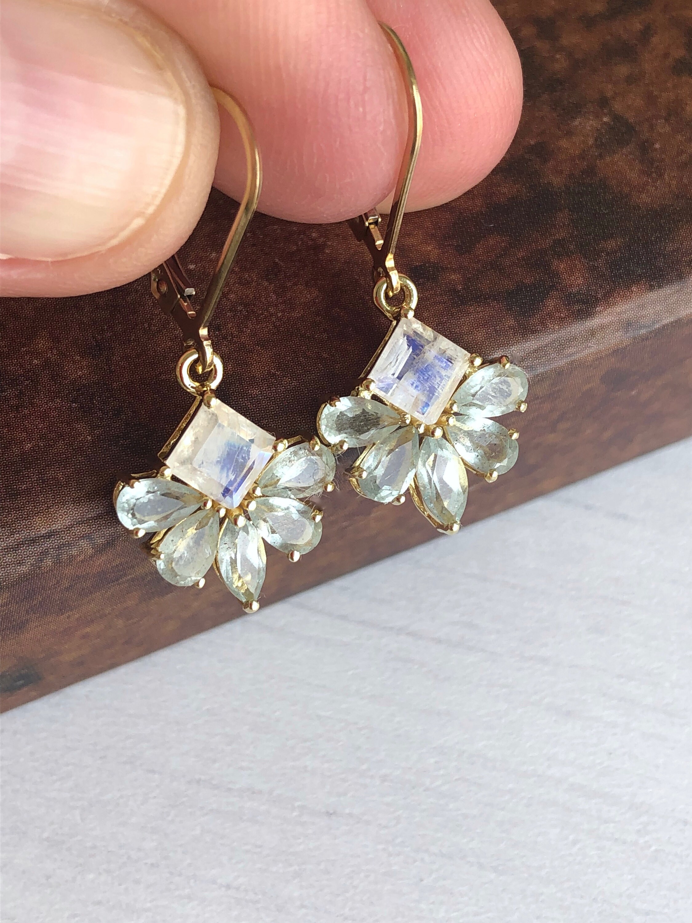 Aquamarine and Moonstone Earrings March Birthstone Teal | Etsy