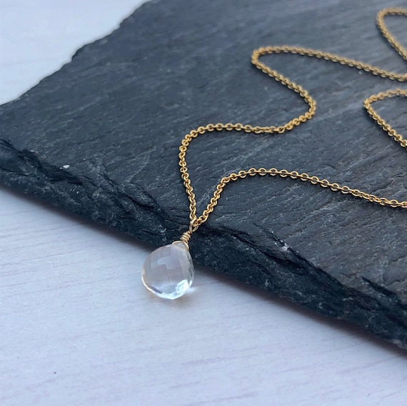White Topaz Necklace April Birthstone Clear Teardrop Pendant Dainty Layering Necklace Simple Minimalist Jewelry Gemstone Gift for Her Etsy