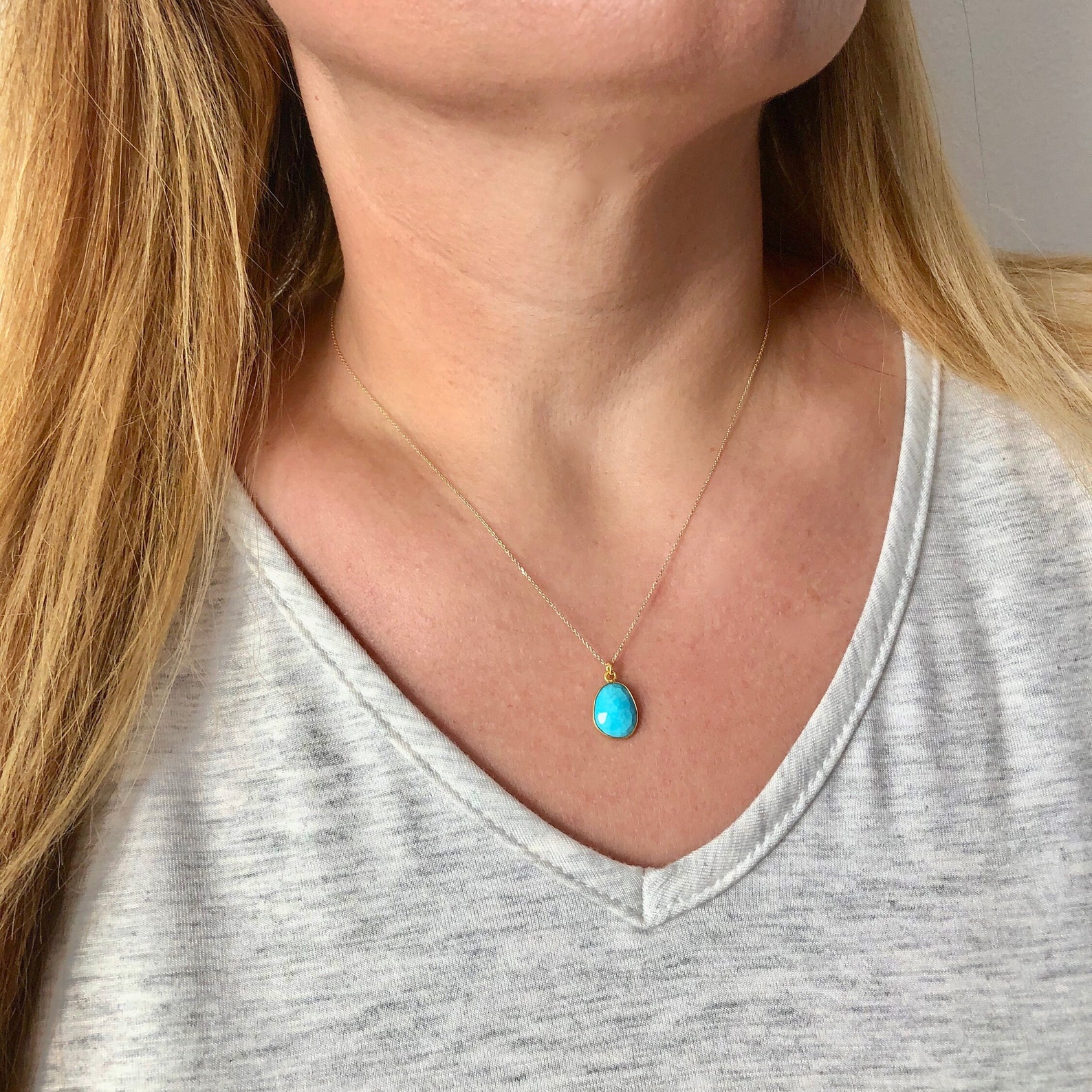 Turquoise Necklace December Birthstone Solid 14k Gold | Etsy