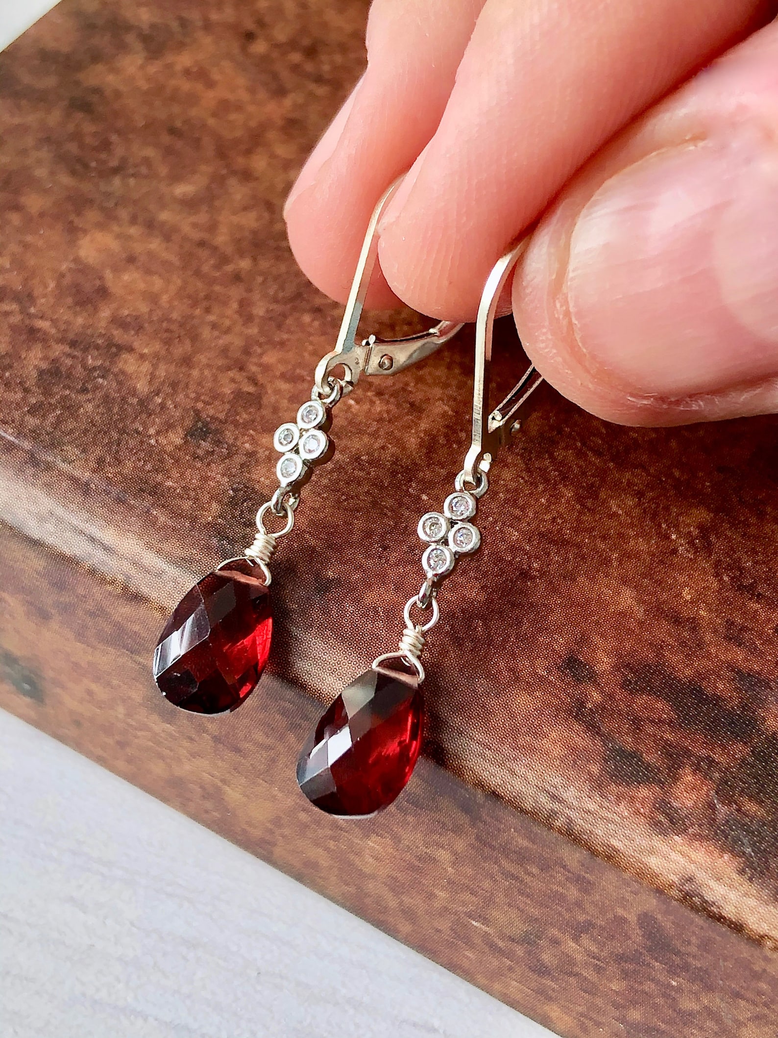 Garnet Earrings, January Birthstone, Red Teardrop Dangle Earrings ...