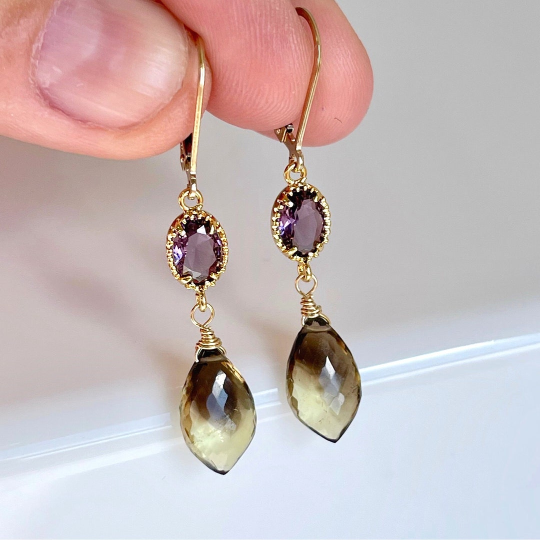 Amethyst and Bi Color Quartz Earrings, Purple and Brown Statement ...