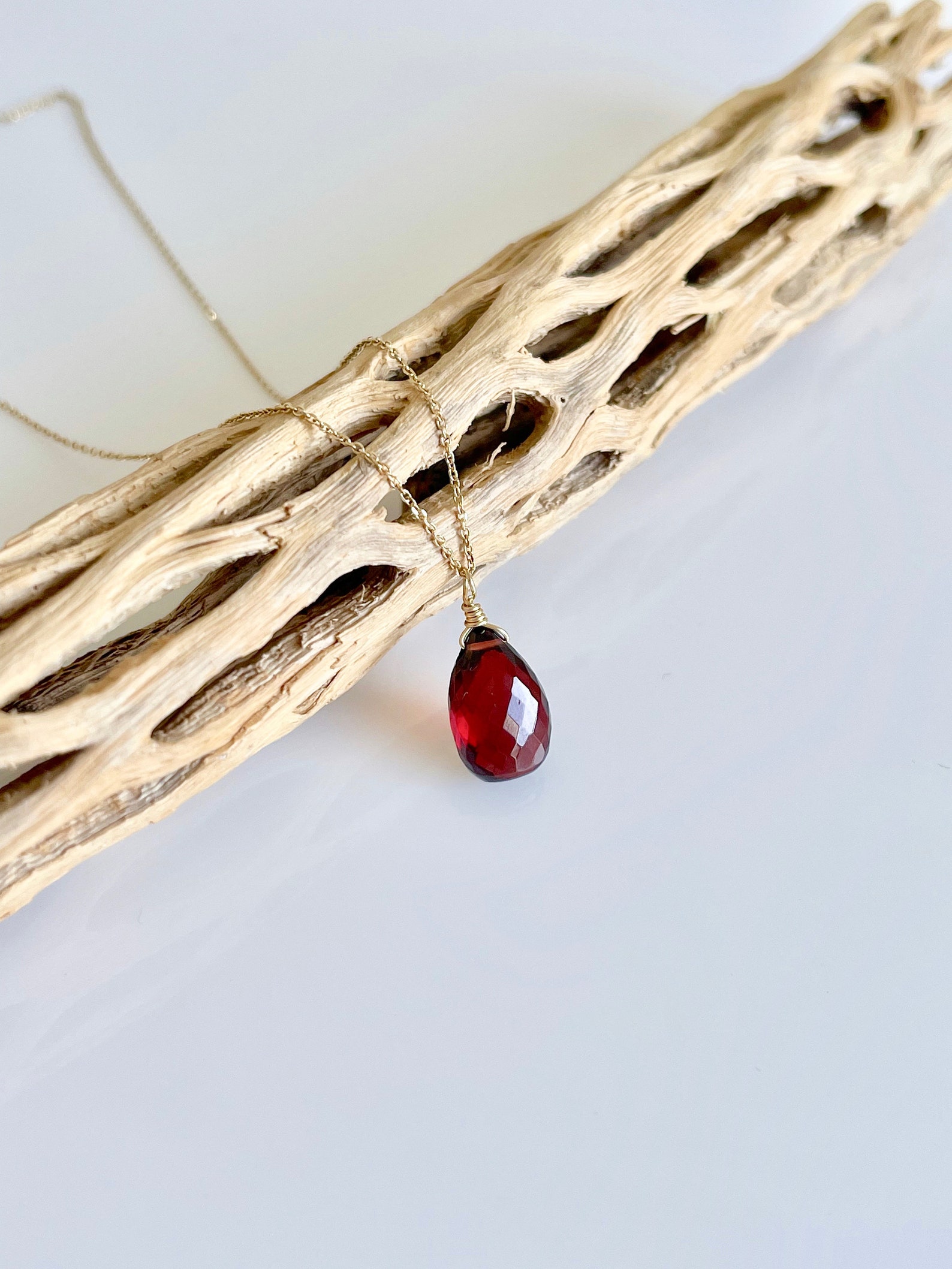 Garnet Necklace January Birthstone Red Garnet Pendant Solid - Etsy