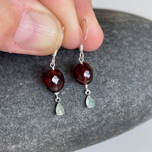 Garnet and Prehnite Earrings, Red and Mint Green Oval Earrings in Gold ...