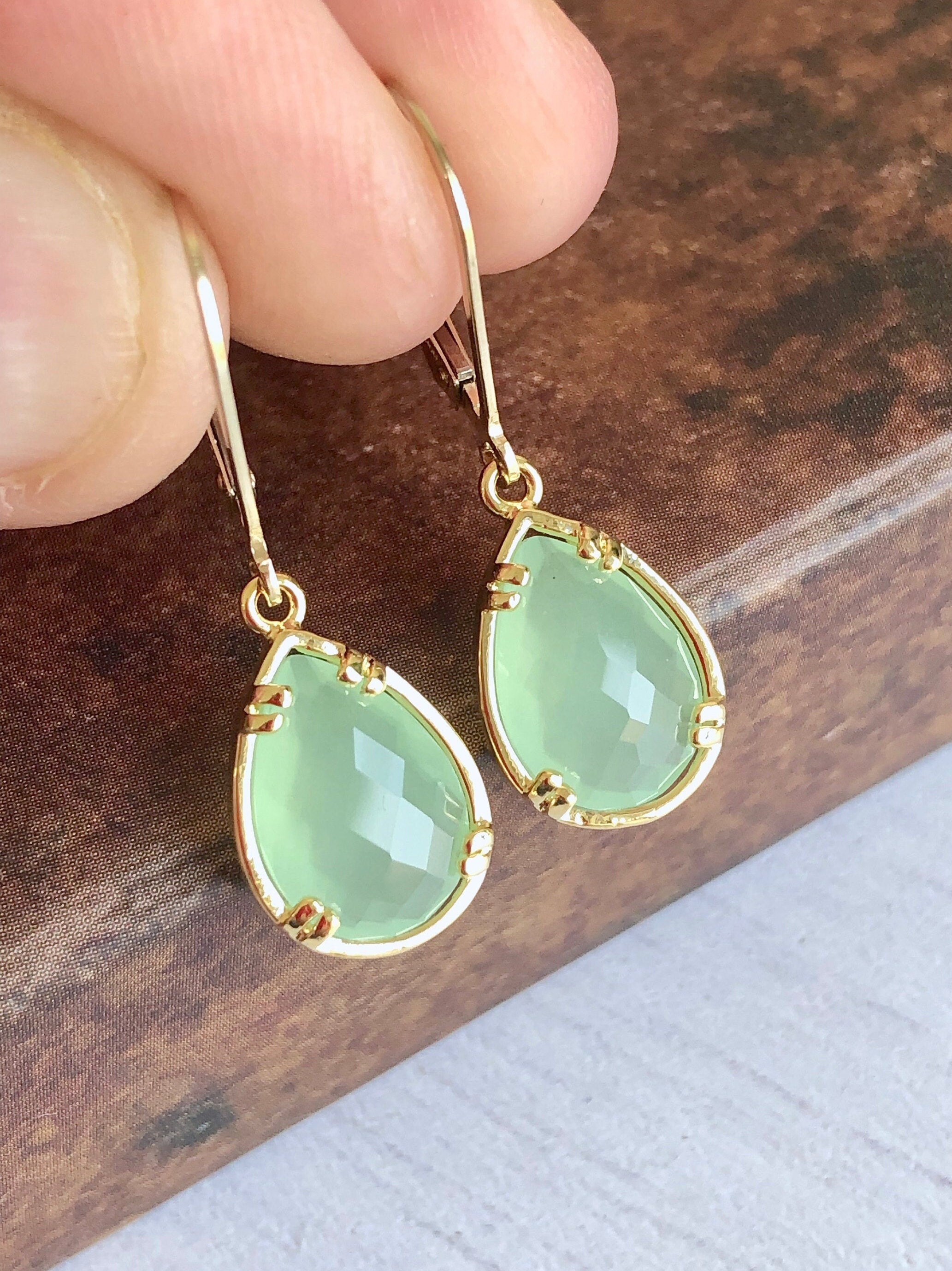 Green Chalcedony Earrings Mint Green Teardrop Earrings in Gold or Silver Dangle Summer Jewelry Boho Drop Earrings Green Jewelry Gift Etsy