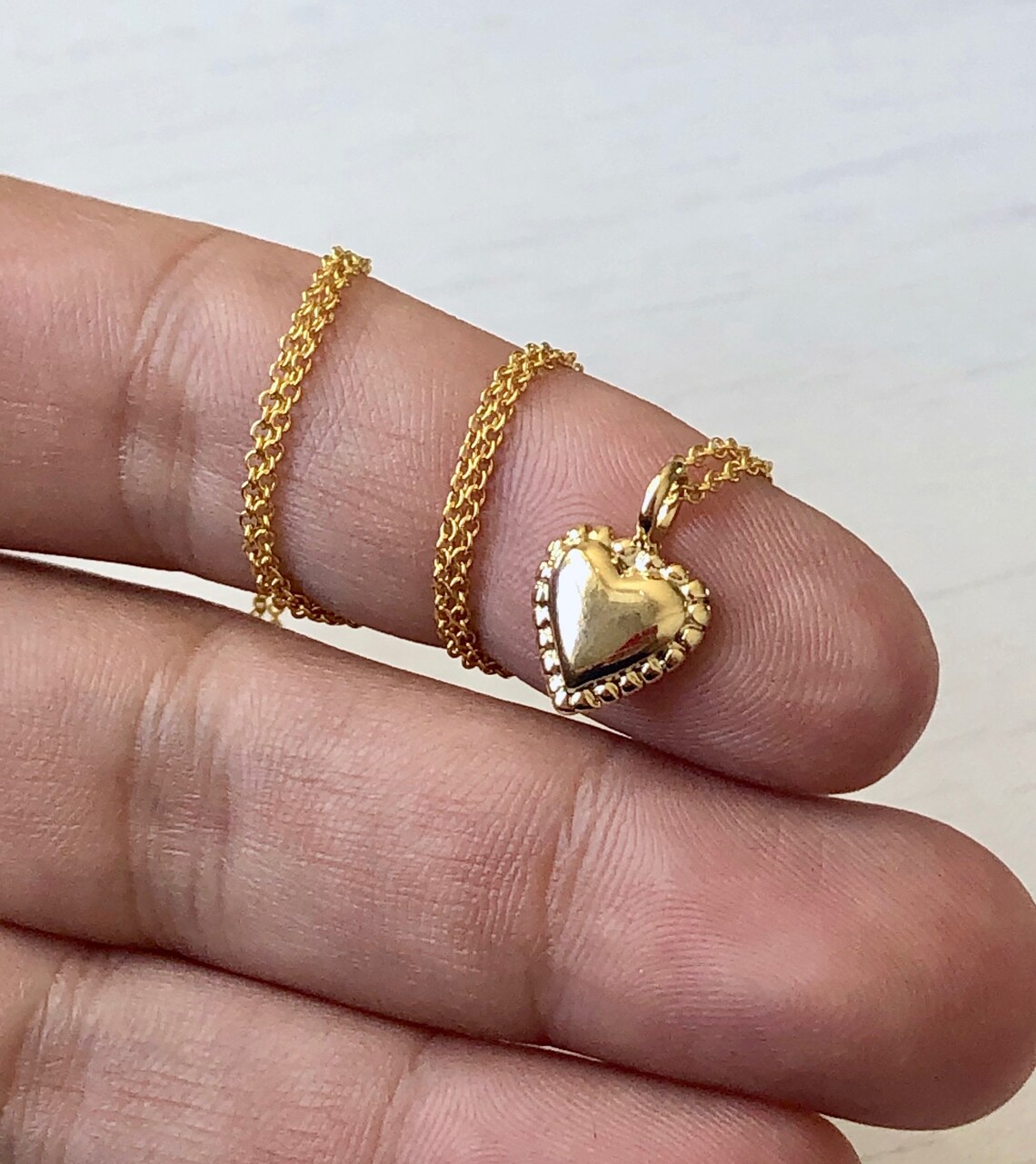 Gold Heart Necklace Tiny Simple Heart Pendant Delicate Gold | Etsy