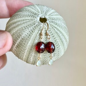 Garnet and Prehnite Earrings, Red and Mint Green Oval Earrings in Gold ...