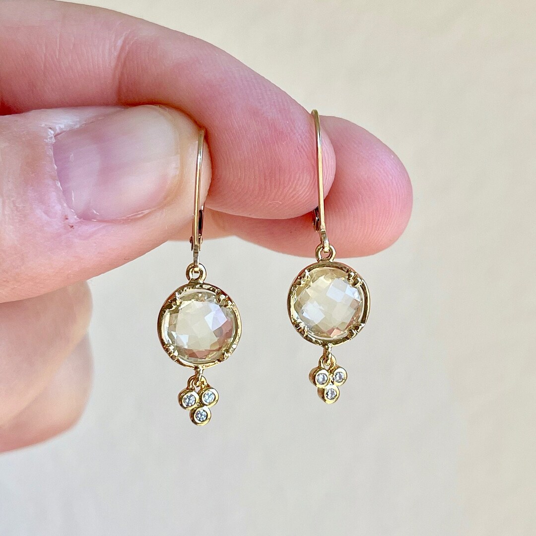 Citrine Earrings November Birthstone Round Shape Light - Etsy