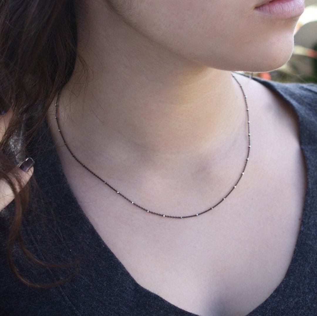 Sterling Silver Chain, Diamond Cut Oxidized Silver Chain, 2 Tone ...