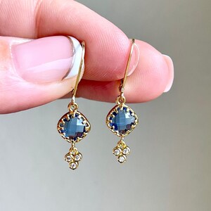 Blue Quartz Earrings, Tiny Shiny Cobalt Blue Diamond Shape Small Dangle ...