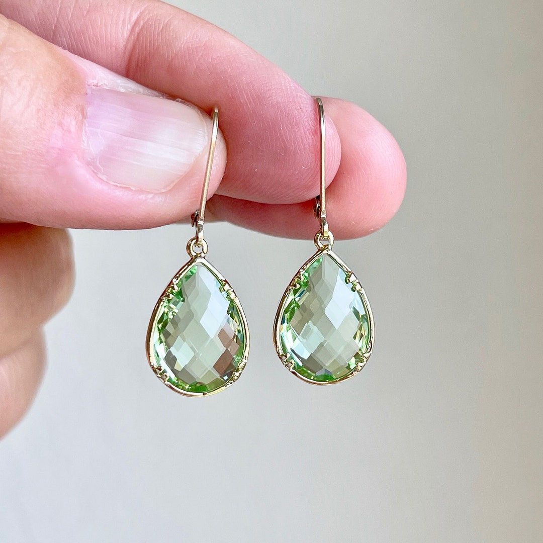 Green Amethyst Earrings, February Birthstone, Sage Green Teardrop ...