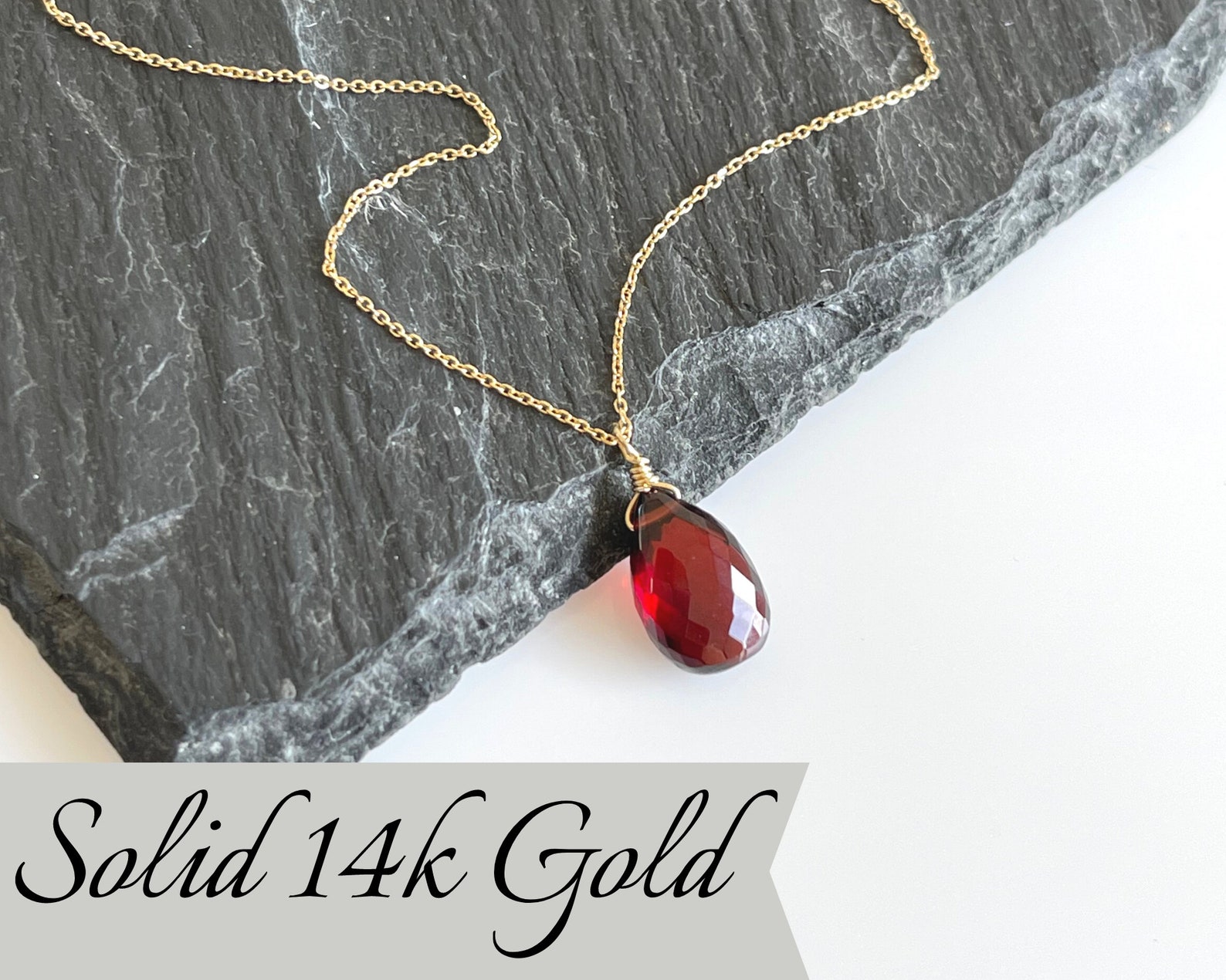 Garnet Necklace, January Birthstone, Red Garnet Pendant, Solid 14k Gold ...
