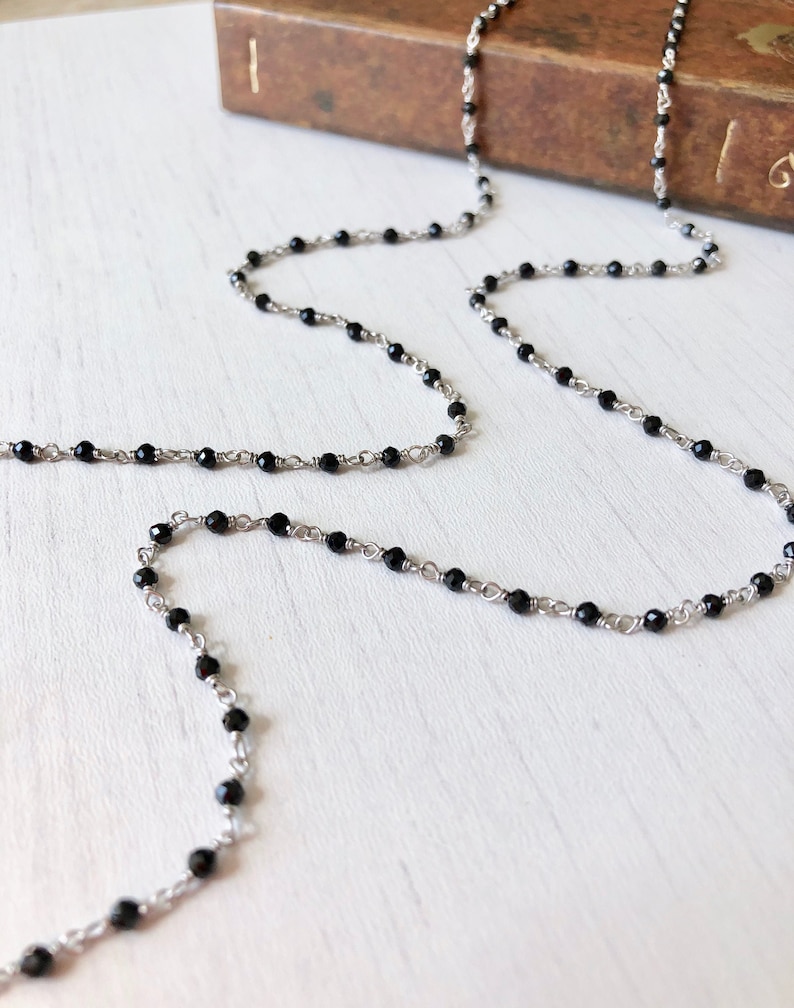 Black Onyx Necklace Long Onyx Layering Necklace Dainty Wire | Etsy