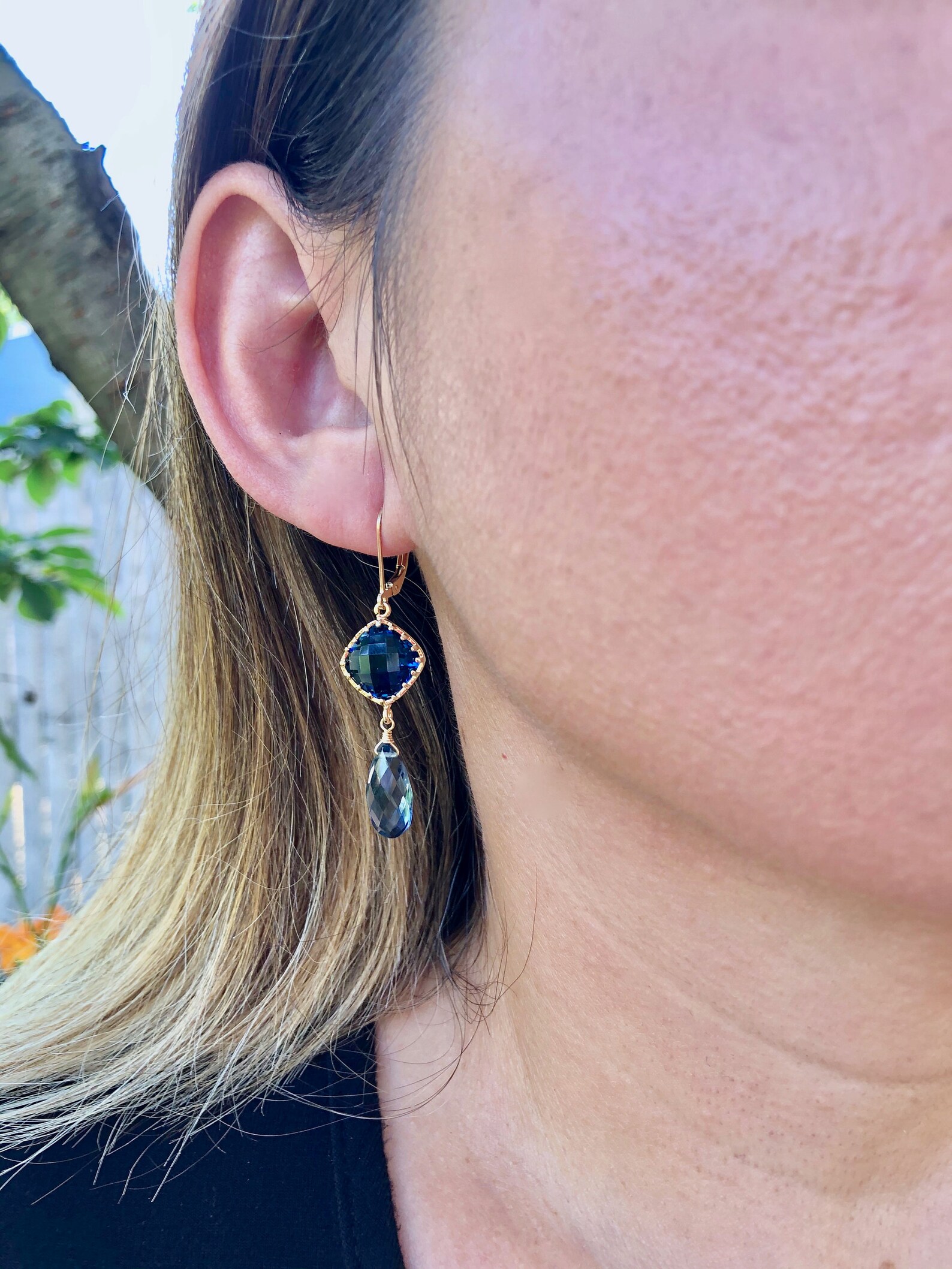 Blue Quartz Earrings Dark Blue Statement Earrings Royal Blue - Etsy