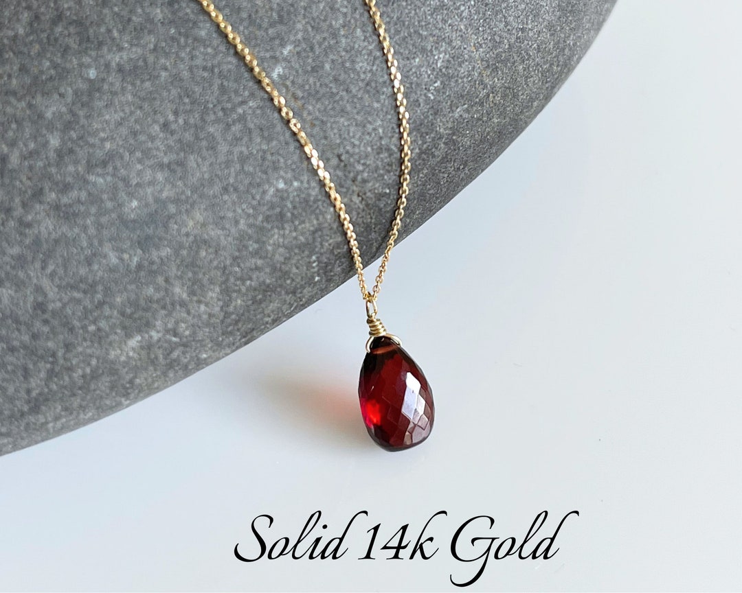 Garnet Necklace, January Birthstone, Red Garnet Pendant, Solid 14k Gold ...