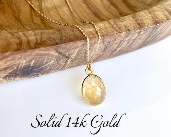 Yellow Topaz Necklace November Birthstone Solid 14K Gold Minimalist Golden Yellow Oval Pendant Topaz Jewelry in Real Gold Gift for Women Etsy